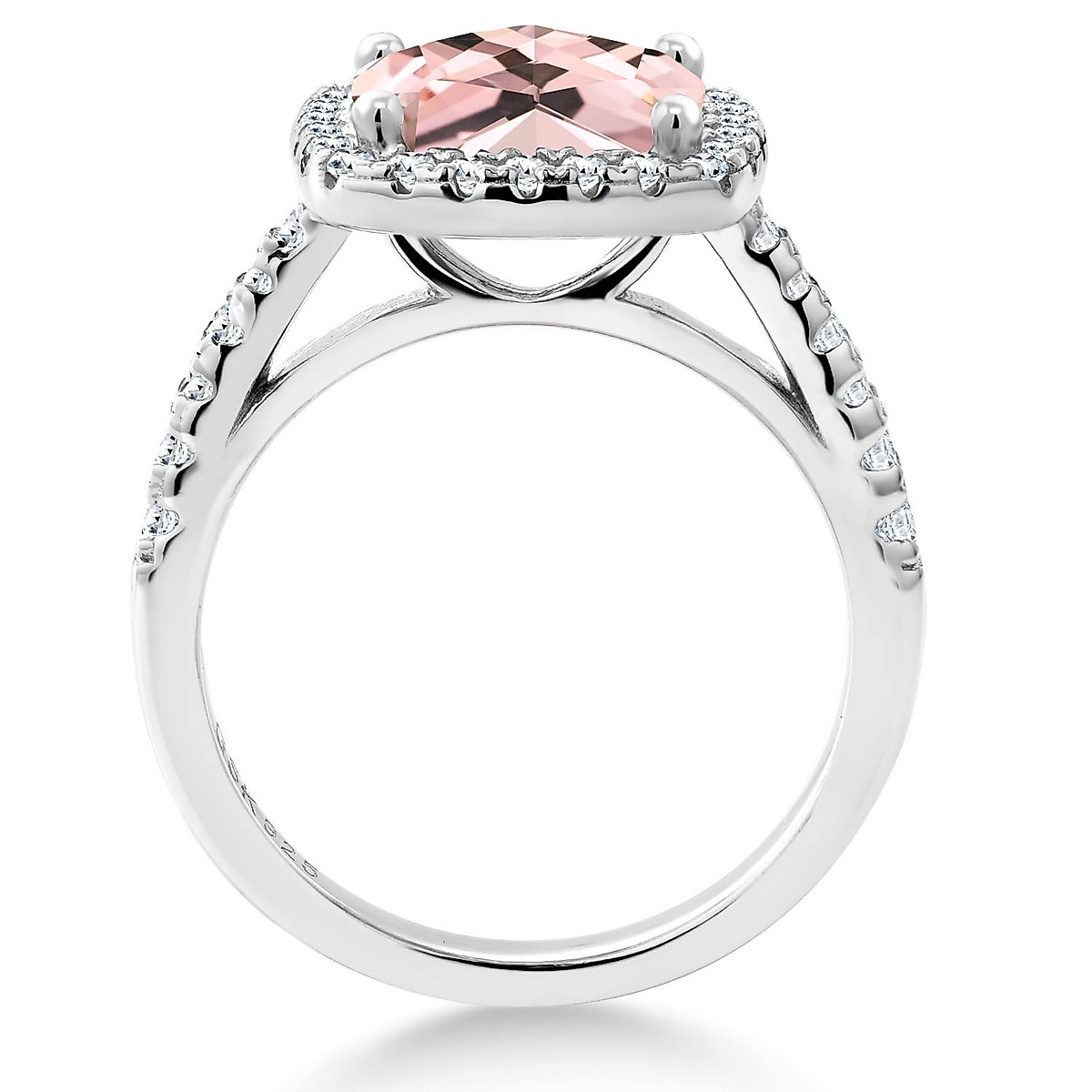 Gem Stone King 925 Sterling Silver Peach Nano Morganite and White Created Sapphire Ring For Women (2.50 Cttw, Gemstone Birthstone, Available In Size 5, 6, 7, 8, 9)