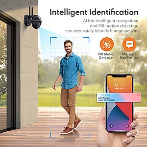 Helidallr Security Camera Outdoor, 355° PTZ Camera 1080P WiFi Wireless Indoor Cameras for Home Security 15000mAh Security Cameras with IP66 Waterproof, Night Vision, AI & PIR Detection, Two-Way Audio