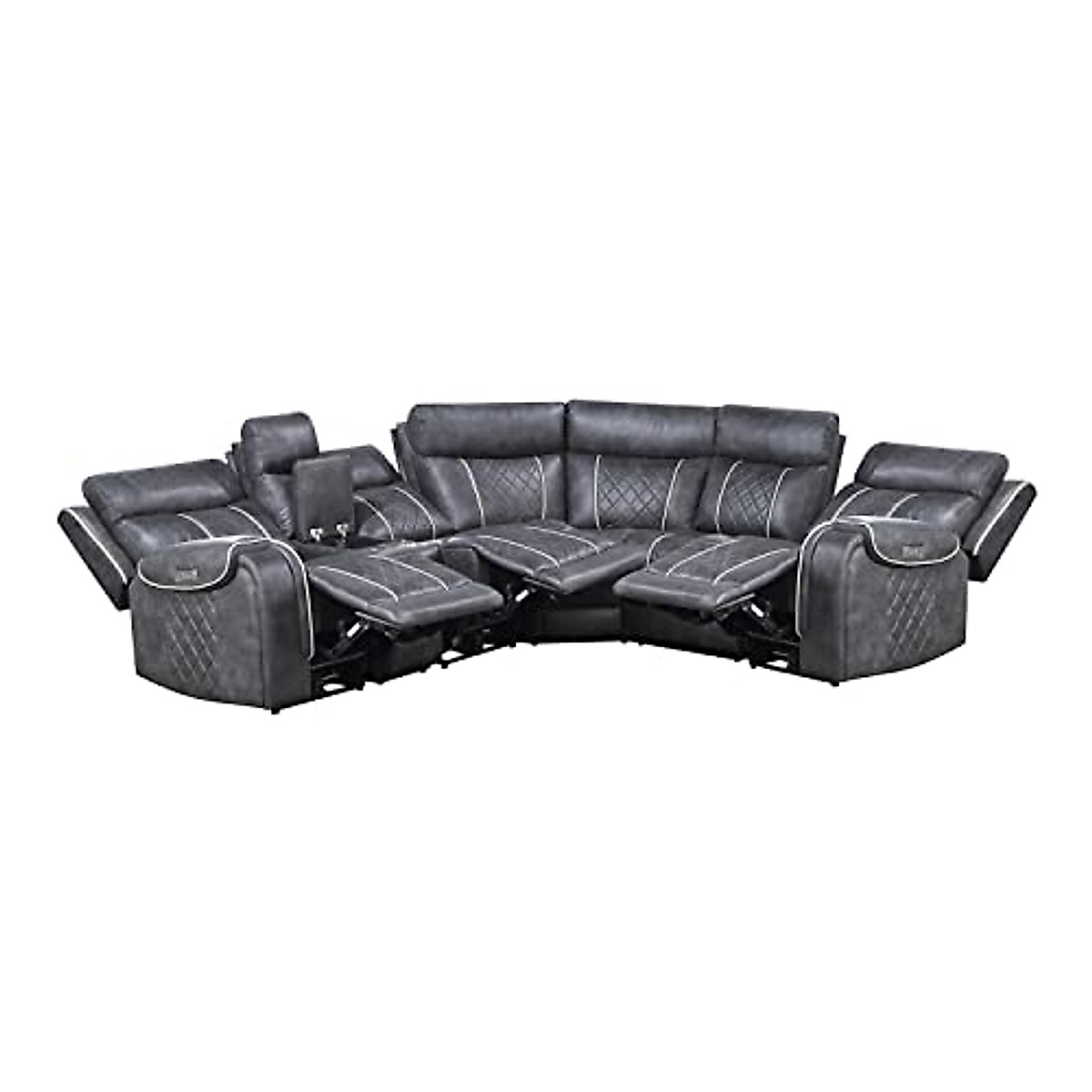 Lexicon Hartley Wall-Hugger Modular Power Reclining Sectional Sofa, All Chairs, Gray