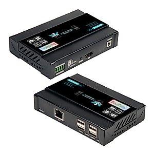 Basicolor HDMI KVM USB Extender, 4K@60Hz Ethernet Extender Over Cat5 Cat6 Up to 196Ft(60m), Video Transmit Lossless and Near Zero Latency, Plug&Play HDMI to Rj45, 4xUSB2.0