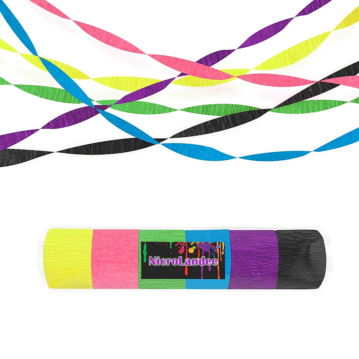 NICROLANDEE Blacklight Party Decorations，6 Rolls 80's Party Crepe Paper Neon Streamers for Birthday, Back to The 80s Party, 1980s Throwback Birthday, Hip Hop Party, Rock Hippie Party Supplies