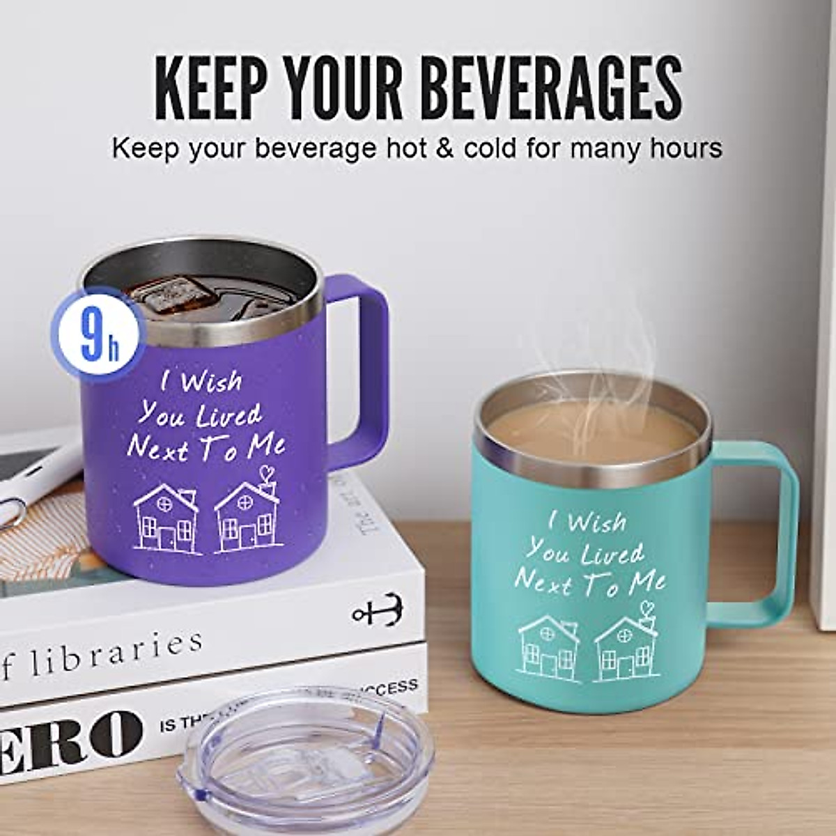 NOWWISH I Wish You Lived Next Door Mug - Birthday Gifts for Women Friendship, Best friend, Long Distance, Female, BFF - Purple