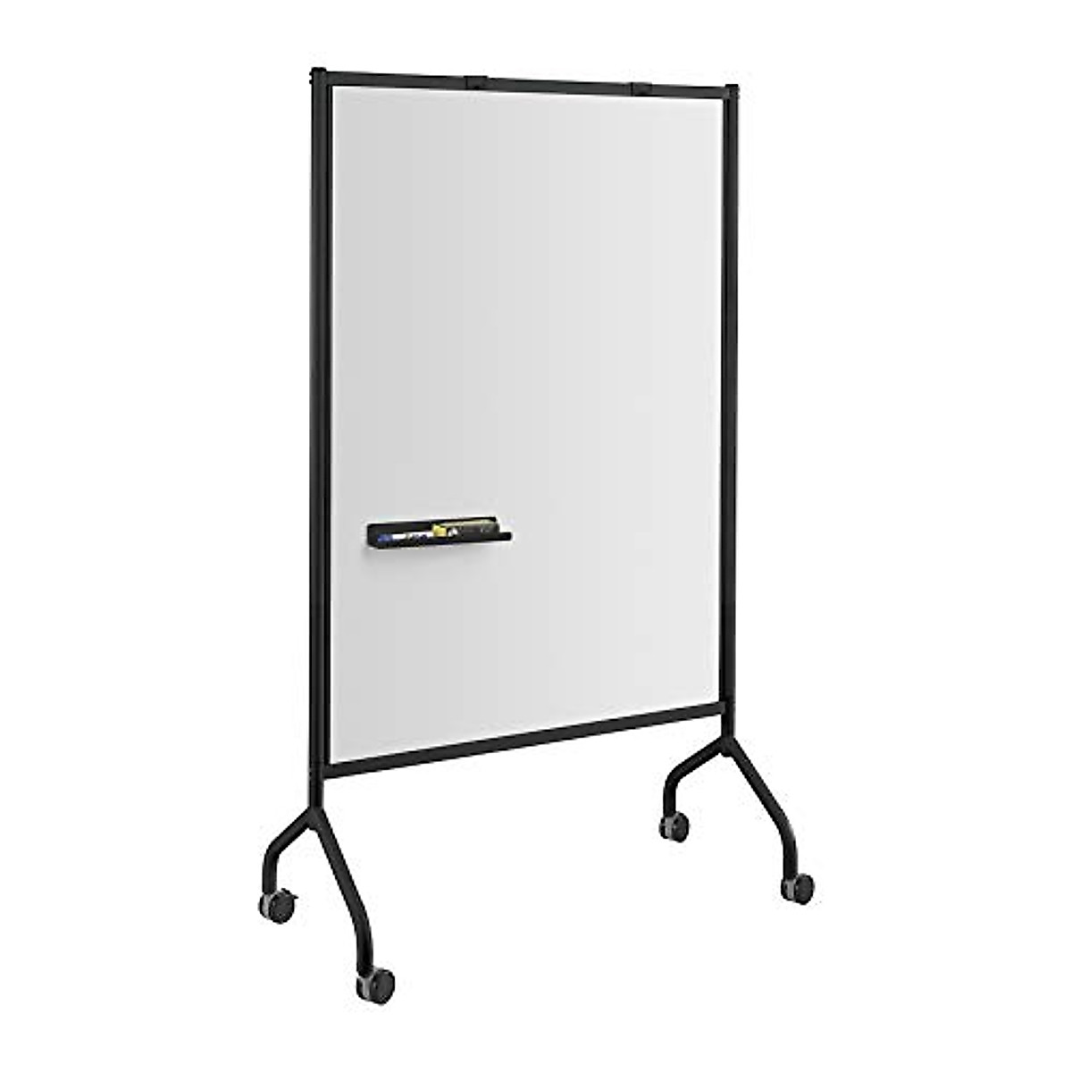 Safco Products Impromptu Full Whiteboard Screen 8511BL, Black, 42"W x 72"H, Double-sided Magnetic Dry Erase Board, Commercial-Grade Steel Frame, Swivel Wheels, Accessory Shelf
