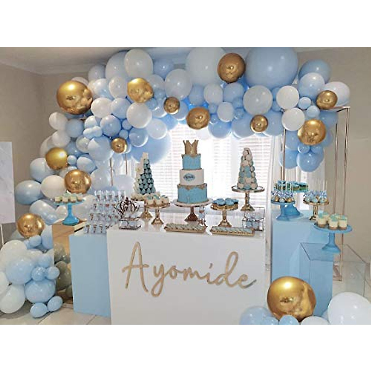 DUBEDAT Blue White Gold Balloon Garland Arch Kit Metallic Chrome God Ballons with Macaroon Blue White Latex Balloons for Birthday Wedding Bridal Shower Party Baby Shower Decoration