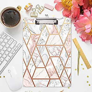 WAVEYU Marble Clipboard Decorative for Office, Cute Clipboard Hardboard with Low Profile Clip Designed for Middle High School College Student Girl Women Adult Teen Gift, Pink+Gold (12.5"x8.5")
