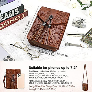 MEITRUE Women Phone Purse Bag Small Crossbody Bags Ladies Mini Cell phone Purse Wallet Tassels Embossed Bag for Girls (0-Coffee)