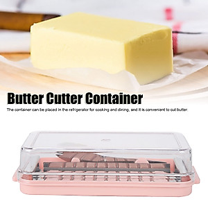 Butter Cutter Container,Cutter Style Butter Case,Stainless Steel Butter Storage Box,Cheese Storage Box with Transparent Cover, Butter Cutter Container, Kitchen Supplies for Home Kitchen(Pink)