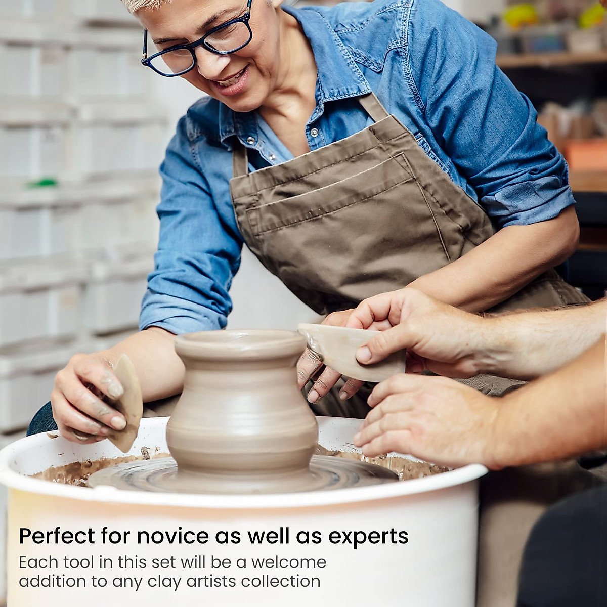 ARTEZA Pottery & Polymer Clay Tools, 42-Piece Sculpting Set, Steel Tip Tools with Wooden Handles, for Pottery Modeling, Smoothing, Carving & Ceramics