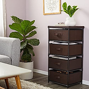 4-Tier Drawer Dresser for Bedroom, Clothes Organizer, Fabric Storage Tower for Clothing, Linens, Closet, Easy Assembly, Durable Materials (Dark Brown, Tall, 16.5x13.2x33.4 in)