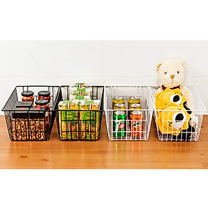 iPEGTOP Wire Storage Freezer Baskets, Set of 2 Large 15.2" Farmhouse Organizer Storage Bins Fridge Basket Rack with Handles for Kitchen Cabinets, Pantry, Office, Bathroom Organization- White