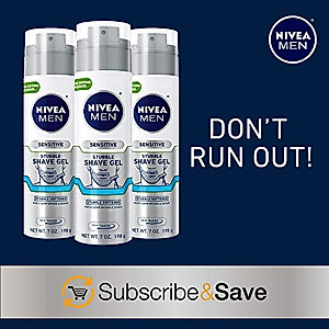 Nivea Men Sensitive Skin & Stubble Shave Gel - Pack Of 3 With Beard Softener for Men - 7 Oz. Can, 21 Ounce