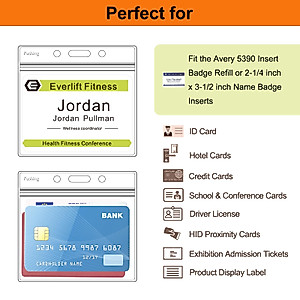 Fushing 100 Pcs Clear Plastic Horizontal Name Tag Badge ID Card Holders