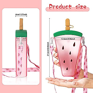 Plastic Water Bottle Watermelon Pitaya Shape Water Bottle with Straw Reusable Portable Drinking Bottle Leak Proof Water Bottle with Adjustable Shoulder Strap for Outdoor Activities (Watermelon)