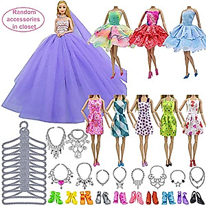 ZITA ELEMENT 34 Pcs 11.5 Inch Girl Doll Closet Wardrobe Set for 11.5 Inch Girl Doll Clothes and Accessories - Including Handbag Style Closet, Dresses, Swimsuits, Shoes, Hangers and Necklaces