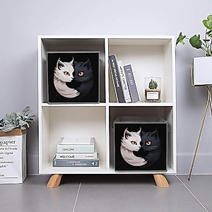 Yin And Yang Cats Funny Foldable Storage Bins with Handles Storage Cubes Closet Organizer for Living Room Bedroom 2PCS