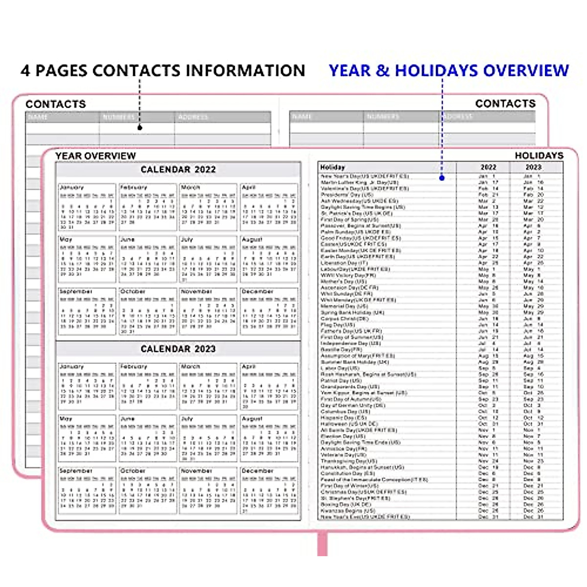 Daily Planner 2023 A5 Hardcover Undated To Do Planners for Women 300 Pages with Bookmark Easy Manage Daily Plan - Pink