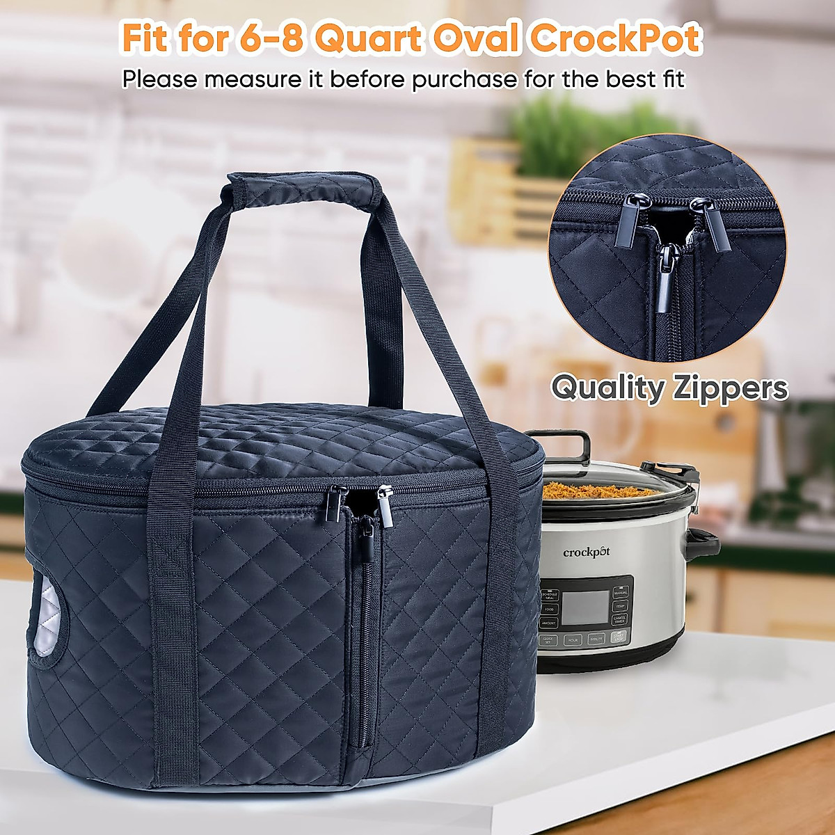 BAGSPRITE Slow Cooker Carrying Case Compatible with 6-8 Quart Crockpot Carrier for Hot Food and Hamlton Beach Slow Cooker Tote with Lid Fastener for Crock-pot Dust Cover Applicances