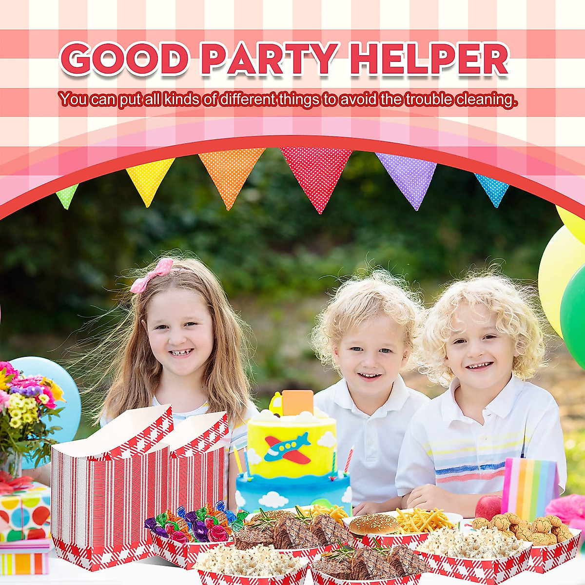 200 Pieces 2 lb Gingham Party Paper Food Trays Red Checkered Party Supplies Nacho Food Tray Snack Candy Holder Trays Disposable Serving Trays for Carnival Gingham Party Decorations Food Holder Trays