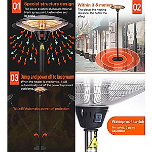 2100W Outdoor Electric Heater,3 Heating Mode Space Heater Double Halogen Tube Heater with Tip Over Protection,Waterproof Patio Heater for Garden Courtyard Balcony Garage-2100w 50x210cm(20x83inch)