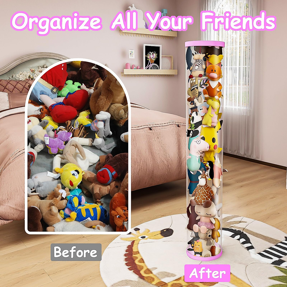 VG1M Stuffed Animal Storage Tube,Stuff Animal Organizer,Stuffed Animal Zoo Storage, PET Transparent Bucket with Zipper for Kids Toy Organizer,Large Toy Storage Box with Lid