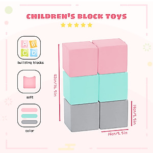 TRENDBOX 6 Pcs Toddler Foam Blocks, 5.5inch Soft Foam Cubes Blocks with Detachable Washable Cover, Soft Play Blocks for Toddlers and Kid （Light Gray/Pink/Blue）…