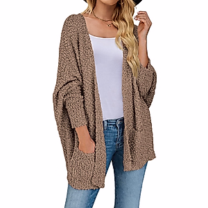 MEROKEETY Women's 2025 Winter Fuzzy Popcorn Batwing Sleeve Cardigan Knit Oversized Sherpa Sweater Coat, Mocha, Small