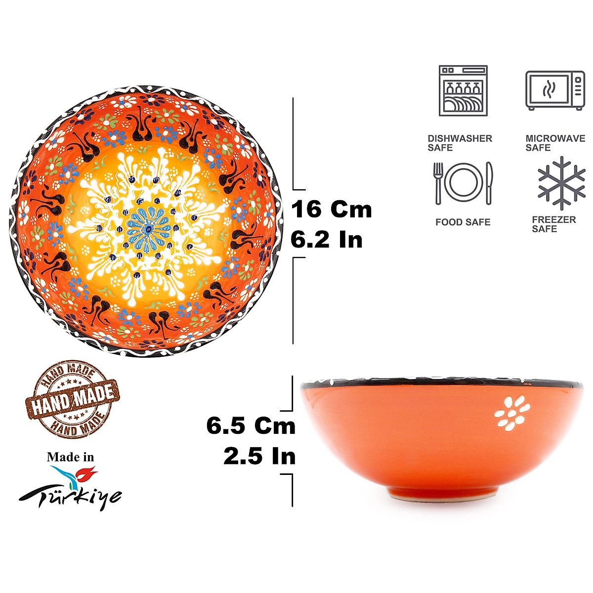 Küchengeräte 6.2" inc0 Hand-Painted Decorative Turkish Ceramic Bowl - Handcrafted Serving Bowl For Snacks Salad Noodle Cereal Rice Soup Pasta Serving - Best Gift Set