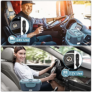 WisaKey Electric Lunch Box Food Heater, 60-80W Heated Lunch Box for Adult, 12V 24V 110V Portable Food Warmer LunchBox for Car Truck Work with 304 Stainless Steel Container, Truck Driver/Trucker Gifts