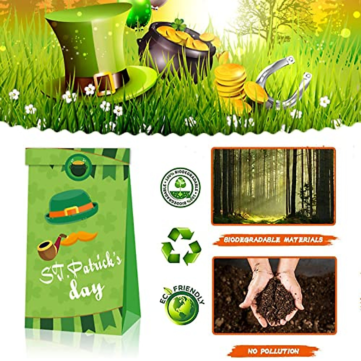 Guyarns 24 PCS St Patricks Day Gift Bags,St Patricks Day Coin Paper Bags St Patricks Day Treats Candy Bags for St Patrick's Party Favors