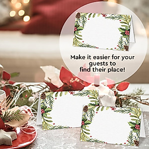 YUEXLL Place Cards with Greenery, Scored for Easy Folding Set of 25 Tent Style Table Seating Cards, Party Decoration Blank Name Fill in Card for Christmas Dinner, Reception, Banquet, Buffet Food-29