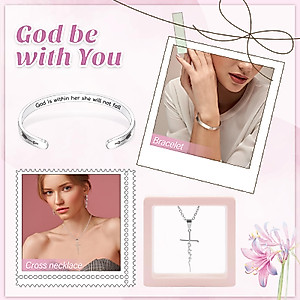 Christian Gifts for Women, Inspirational Gift for Women with Scripture Cards, Cross Necklace, Religious Gift for Thanksgiving, Easter, Birthday, Spiritual Gifts for Woman, Mom, Sister (Pink)