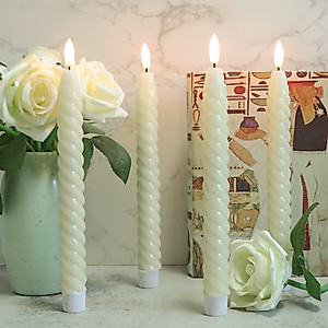 Lasumora Flameless Taper Candles Flickering with Remote Timer, LED Taper Candles Battery Operated Warm 3D Wick Spiral Window Candles 6 Pack Real Wax Wedding Home Birthday Christmas Decor 9.8" Ivory