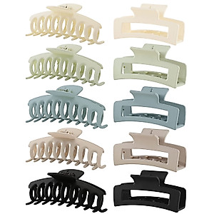 10 Pack Neutral Hair Claw Clips for Women, 4.1" Big, Large Rectangle Matte Hair Styling Accessories for Thick Hair.