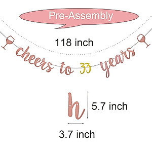 WEIANDBO Cheers to 33 Years Rose Gold Glitter Banner,Pre-Strung,33rd Birthday / Wedding Anniversary Party Decorations Bunting Sign Backdrops,cheers to 33 Years