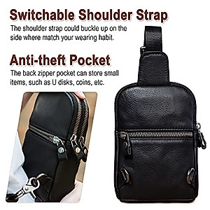 CENUNCO Genuine Leather Sling Bag for Women Small Leather Crossbody Sling Backpack Rivet Style Chest Anti-Theft Black Phone Purse with Card Slots Casual Daypack