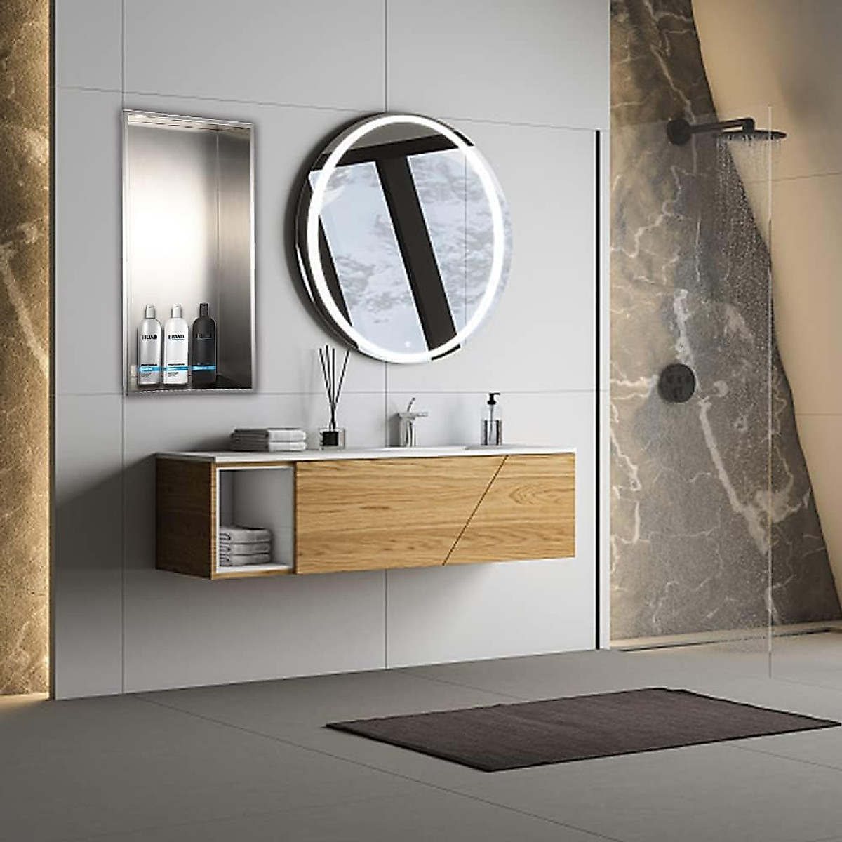 Supllueer Stainless Steel Shower Niche 24" X 12",No Tile Needed Recessed Shower Shelf,Recessed Niche Shower Niche for Bathroom Storage Over Mount Installation