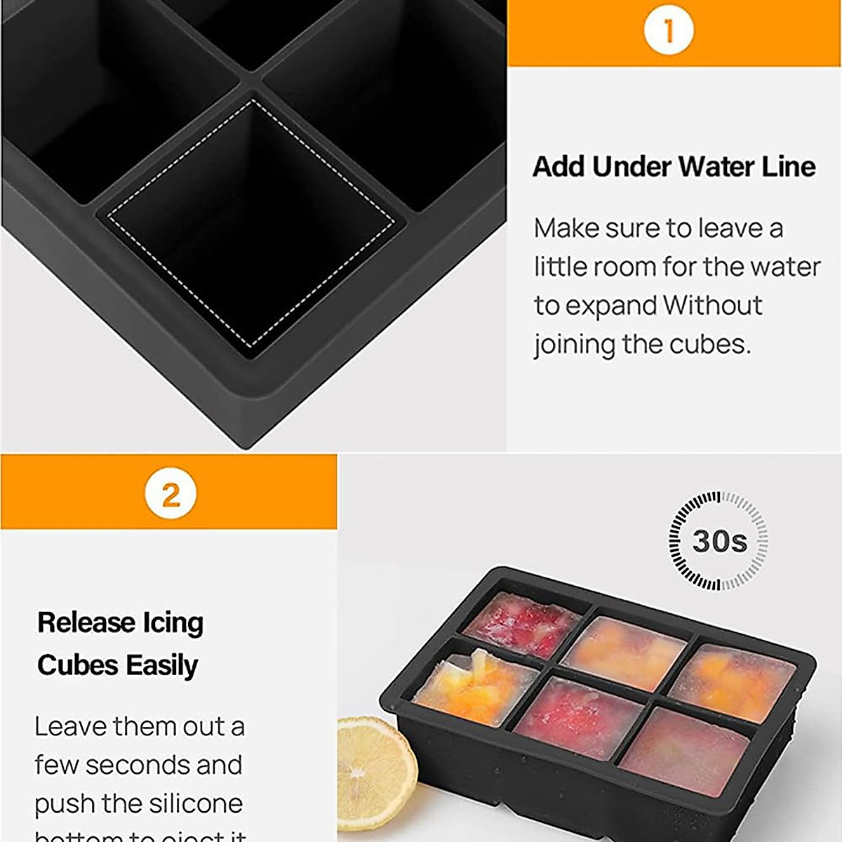CHANCALCAL Ice Cube Trays, Silicone Sphere Whiskey Ice Maker with Lids, Large Square Ice Cube Molds, Suitable for Cocktails & Bourbon, Reusable & BPA Free