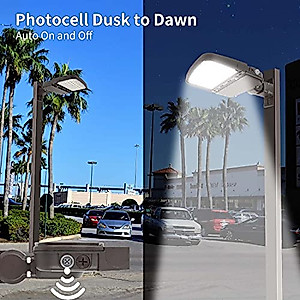 kadision 150W LED Parking Lot Light with Dusk to Dawn Photocell, Dimmable Shoebox Lights with Arm Mount, 130LM/W 5000K Daylight 100-277V, 75W/100W/150W Power Tunable, ETL Listed
