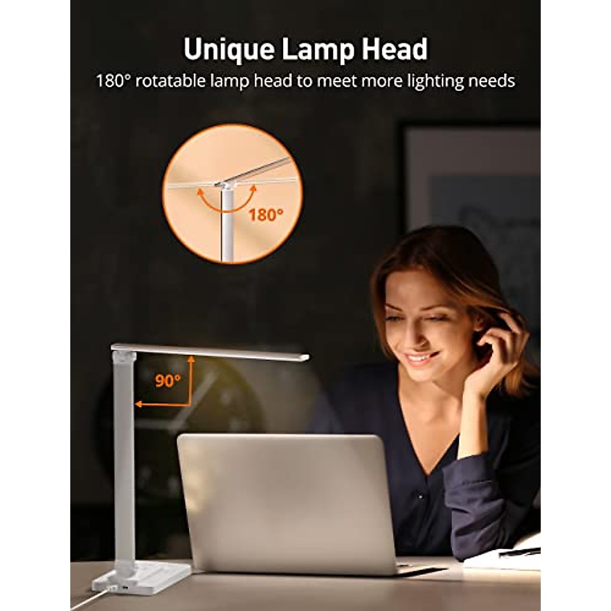 sympa LED Desk Lamp with Wireless Charger, Night Light, Dimmable Table Lamp with USB Charging Port, 5 Brightness & 5 Lighting Modes, 60 min Timer, Memory Function for Home Nail Office Reading