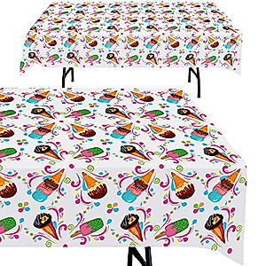 AnapoliZ Ice Cream Plastic Tablecloth | 3 Pcs Pack (54” Inch Wide x 102” Inch Long) | Rectangular Ice Cream, Popsicle Table Cover | Summer Party Table Decoration | Ice Cream Social, BBQ Tablecloth
