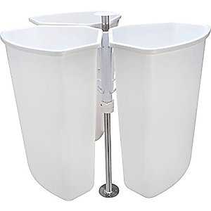 Kitchen Inventions Rotating Corner Base Cabinet Recycling Trash Center with Three Bins 3 x 32 qts Capacity Chrome/White