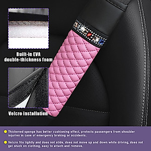 Ziciner 2PCS Leather Seat Belt Cover, Sparkling Rhinestone Seat Belt Covers for Women, Soft Harness Pads Strap Helps Protect Your Neck & Shoulder, Auto Interior Accessories for Adult Kid (Pink)