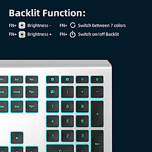 B.FRIENDIT Backlit Wired USB Keyboard, Comfortable Quiet, Low Profile Flat Chocolate/Scissor Keys, Durable Ultra-Slim for Windows 11/10/8/7/Vista Desktop PC, Laptop - Silver Black