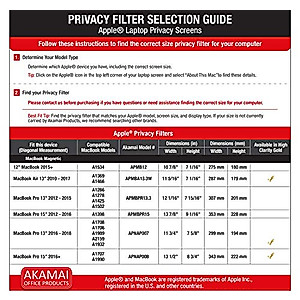 Akamai Office Products 13.3 Inch 2016 to Current MacBook Pro Magnetic Privacy Screen (16:10) - Display Security - Also Fits 2018 MacBook Air (Latest 13 inch MacBook Pro & 2018 MacBook Air)