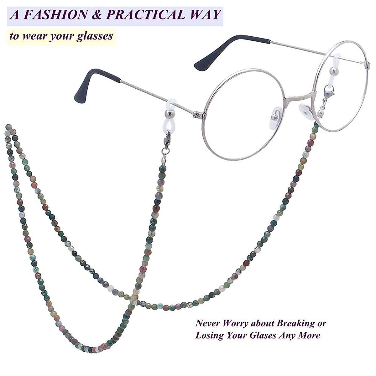 KAI Top Eyeglass Chain Sunglass Chain Fashion Natural Stone Beaded Mask Lanyard Chain Face Mask Holder Chain for Women Men
