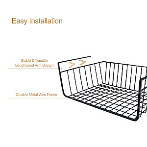 Under Shelf Basket, 4 Pack Black Wire Rack, Slides Under Shelves for Storage Space on Kitchen Pantry Desk Bookshelf Cupboard