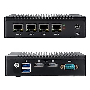 VNOPN Micro Firewall Appliance N3700 Quad Core, 2.5GbE Intel 4 Ports Dual HD, Fanless Mini PC 8GB DDR3 128GB mSATA SSD, Network Router Box, RS232 COM, Support AES NI Windows 10