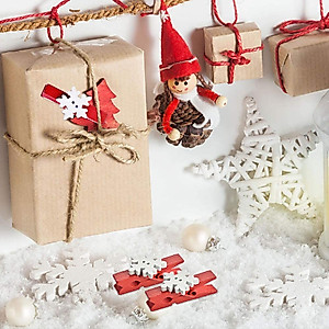 Souarts Pack of 50pcs Christmas Clips, Snowflake Red Wood Clothespins for Game Favors Craft, Wood Clips Set for Card Paper Photo Photography Activity (Red)