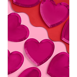 xo, Fetti Hot Pink Foil Heart Plates - 25 pack | Vday Cake Plates, Happy Birthday Party Decorations, Cute Valentine's Day Party
