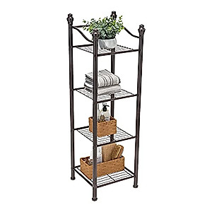 Organize It All 4 Tier Belgium Shelf Tower, Space Saver, Bathroom Organizer, Storage for Towels, Toiletries, Easy to Assemble,, Oil Rubbed Bronze